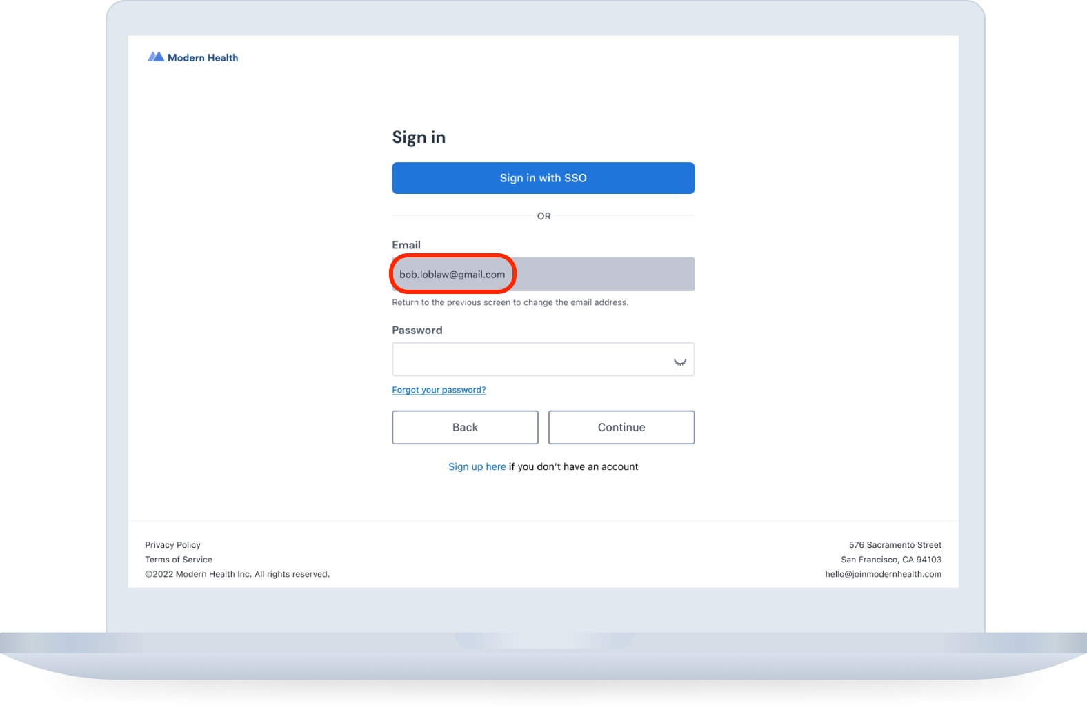 Log In Assistance – Modern Health